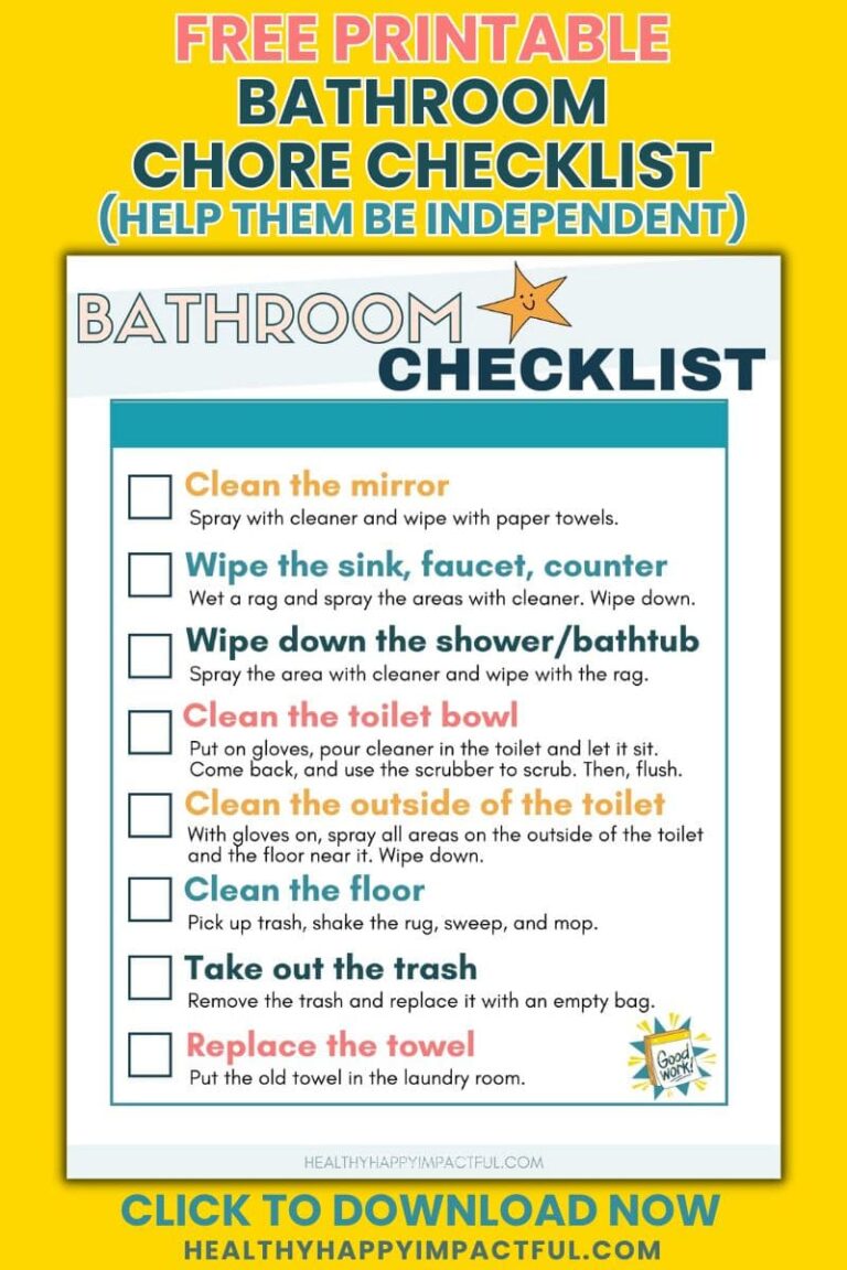 Free Bathroom Cleaning Checklist Printable for Kids (+How To Teach)