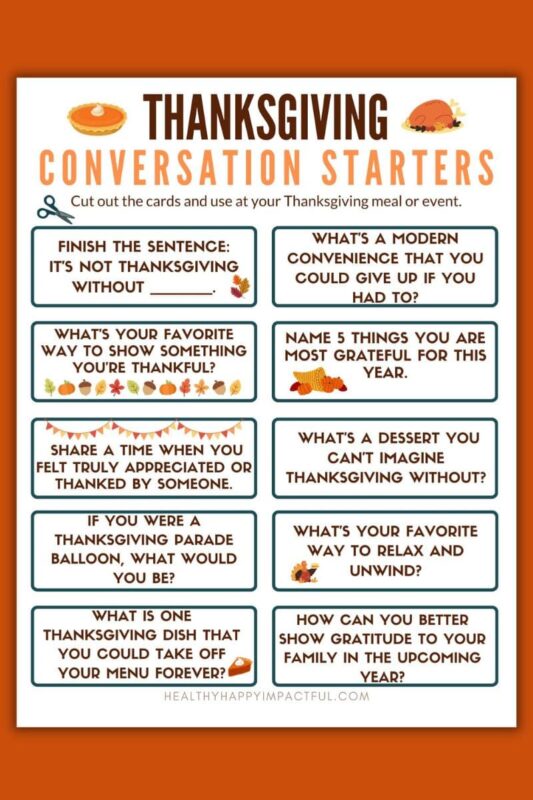 175 Most Engaging Thanksgiving Conversation Starters (+ Free Printable)