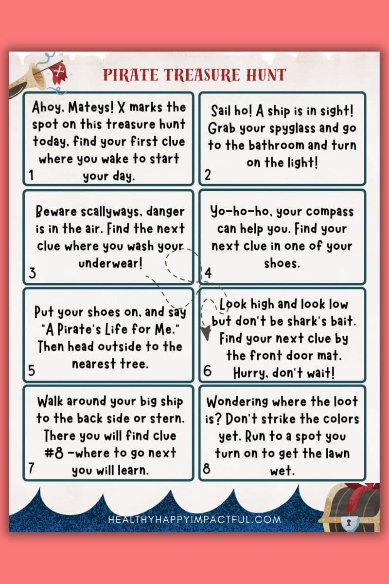 Pirate Treasure Hunt Adventure + FREE Printable Clues For Little Explorers