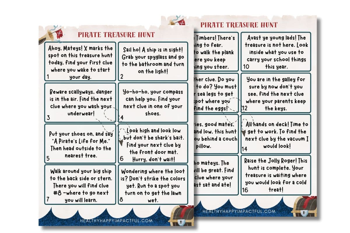 Pirate Treasure Hunt Adventure + FREE Printable Clues For Little Explorers